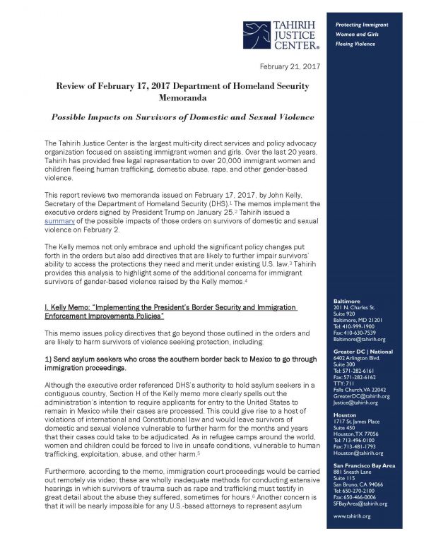 Review of February 20 Department of Homeland Security Memoranda ...