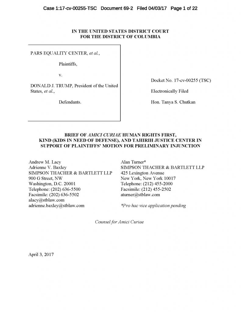 Amicus Brief Filed In Pars Equality Center Case Against Travel Ban